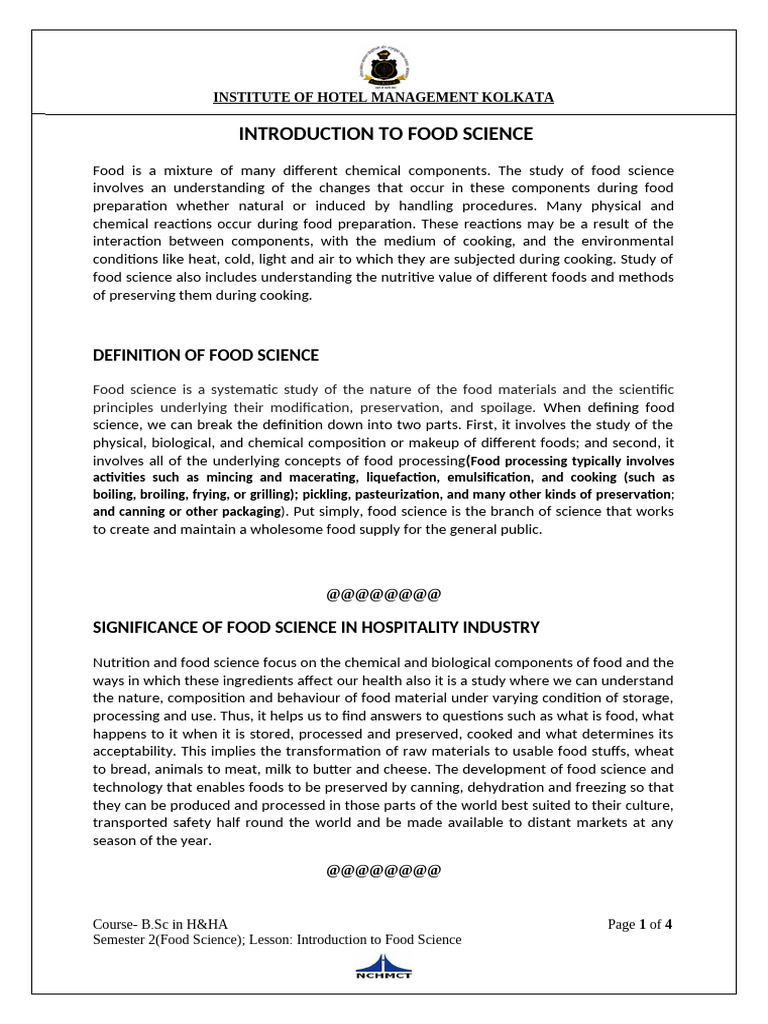 Introduction to Food Science Basics | PDF | Food Science | Chemistry