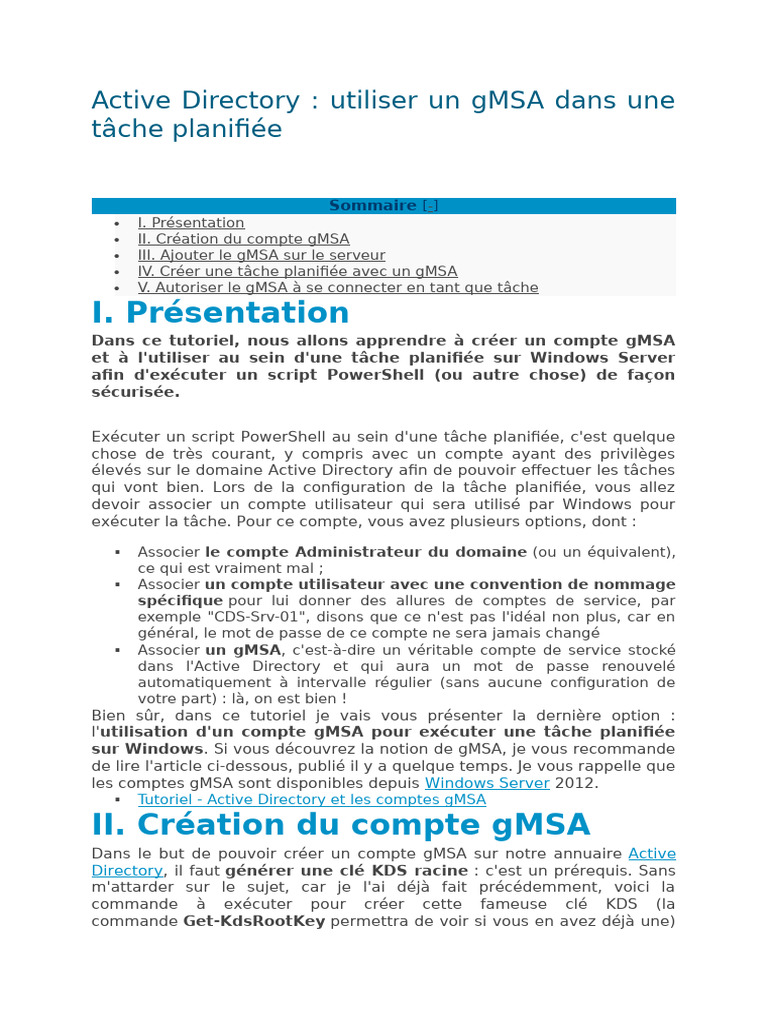Utiliser un gMSA dans une tâche planifiée | PDF | Active Directory ...