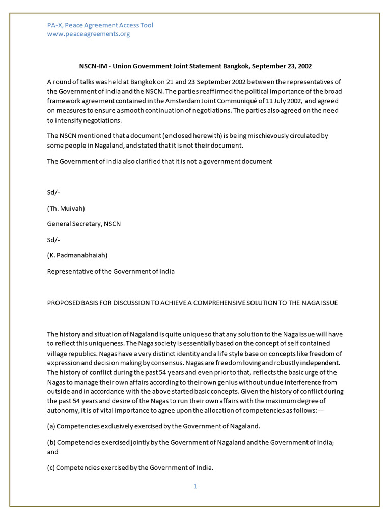 NSCN-IM and India Joint Statement 2002 | PDF | Taxes | Government
