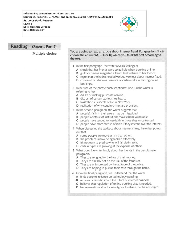 Reading Comprehension Resource Book | PDF | Fashion | Fraud