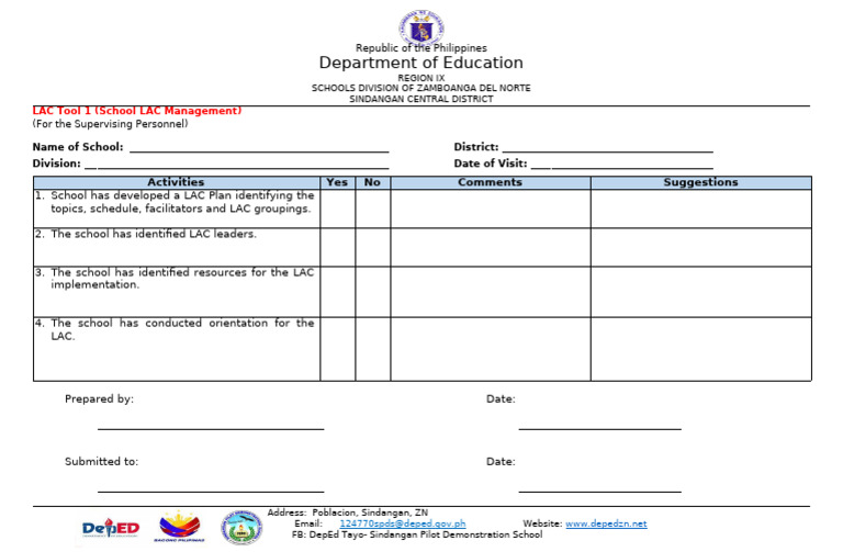 SPDS - LAC Tool 1 (School LAC Management) | PDF