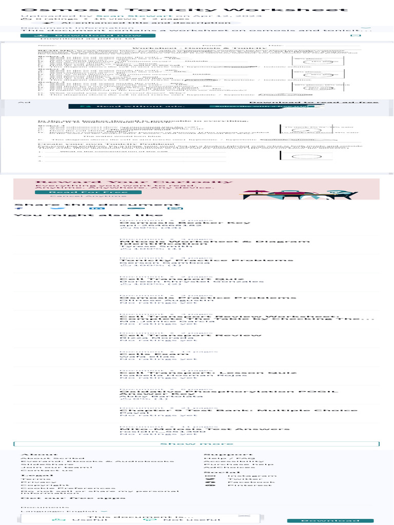 Osmosis Tonicity Worksheet PDF Osmosis Physical Sciences | PDF