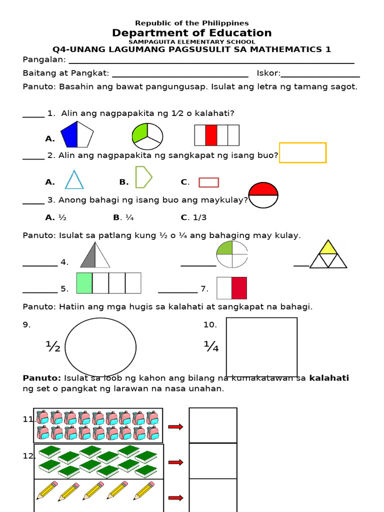 Q4 1st SUMMATIVE TEST IN MATH 1 | PDF