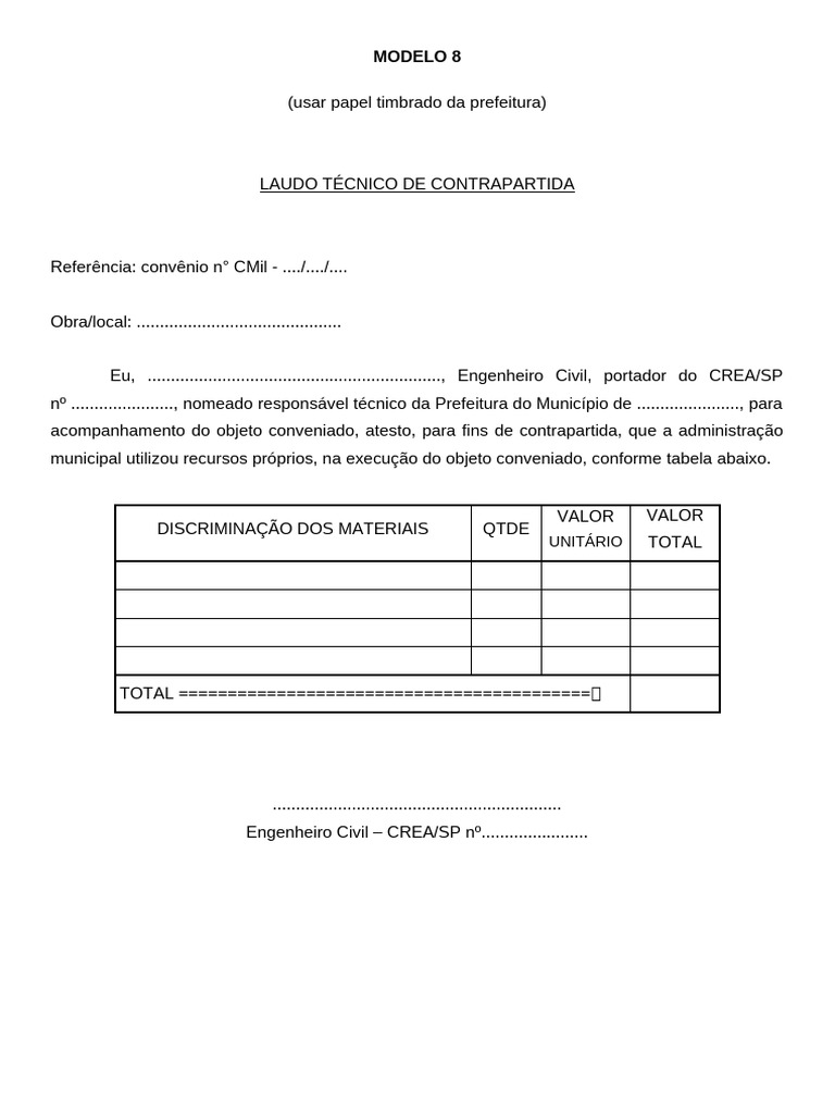 MODELO 8 Laudo Contrapartida | PDF