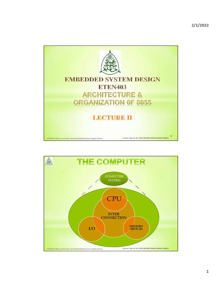 Lect 2 ETEN403 Microcontroller and Embedded System Applications | PDF ...