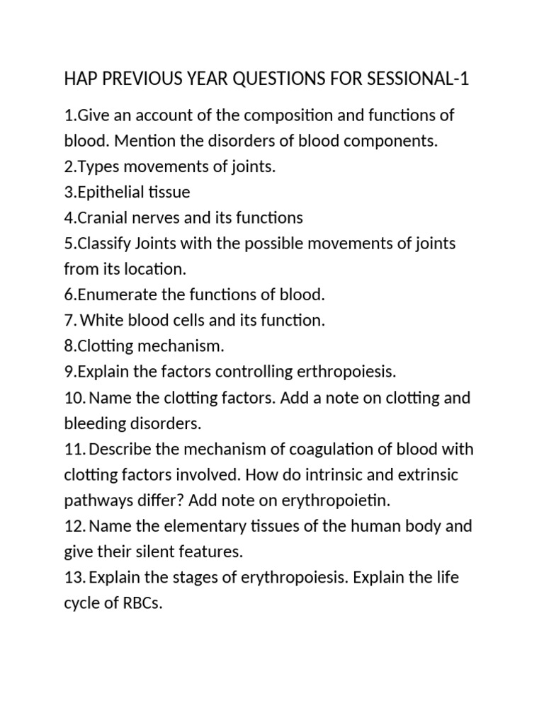 Hap Previous Year Questions For Sessional-1 | PDF