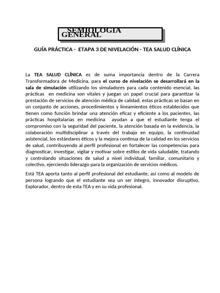 Guía Práctica Nivelación Tea Salud Clínica | PDF