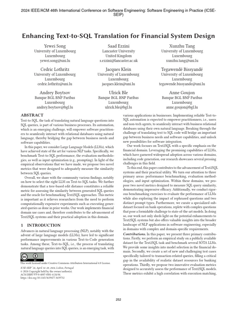 Enhancing Text-To-SQL Translation For Financial System Design | PDF ...