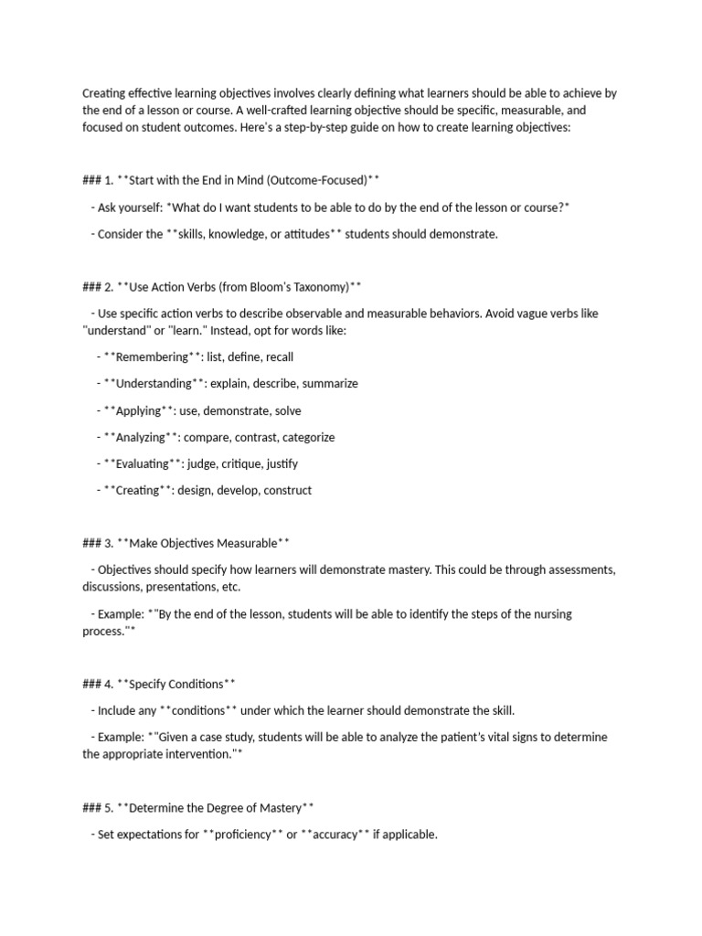 Creating Learning Objectives | PDF
