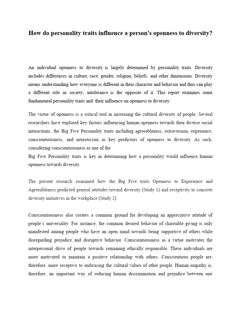 How do personality traits influence a person's openness to diversity- | PDF | Psychology ...
