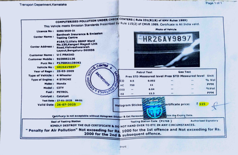 Honda City Puc Certificate | PDF | Environmental Issues | Human Impact ...