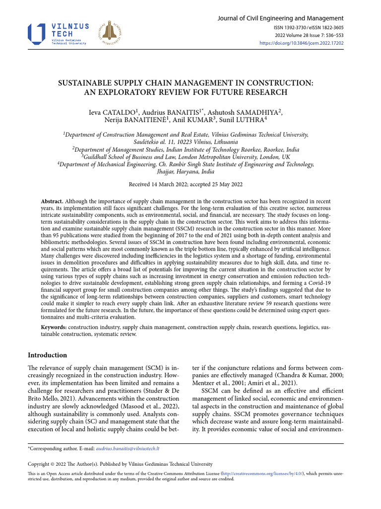 Sustainable SCM in Construction | PDF | Supply Chain | Supply Chain ...