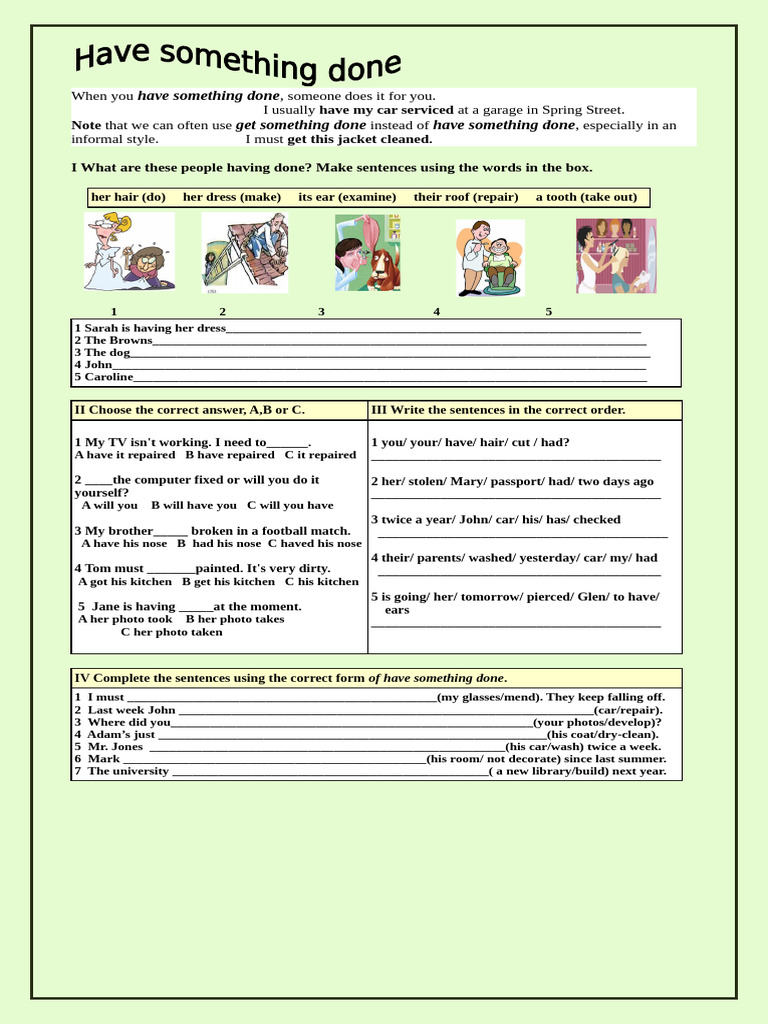 Have Something Done Grammar Drills - 74467 | PDF