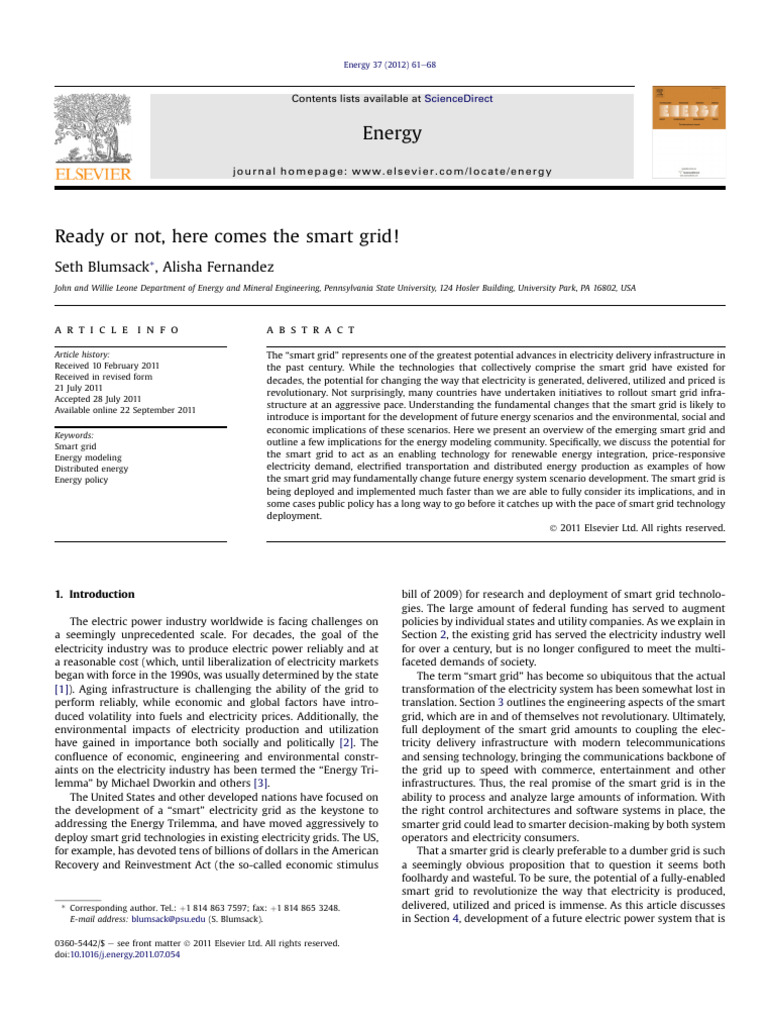 1 s2.0 S0360544211005287 Main | PDF | Smart Grid | Electrical Grid