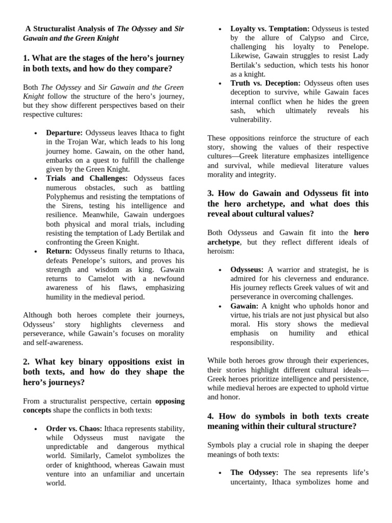 A Structuralist Analysis of The Odyssey and Sir Gawain and The Green ...