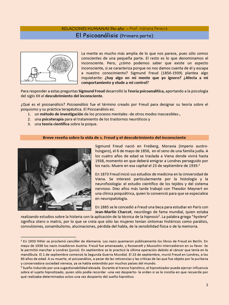 RH 5to Año - Tema 11 - Psicoanálisis (Primera Parte) | PDF | Mente inconsciente | Instinto