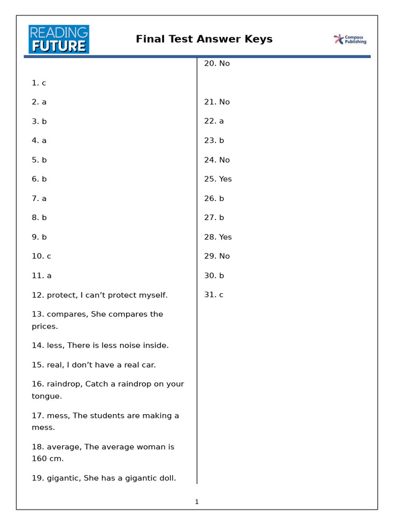 Final Test Answer Keys Overview | PDF