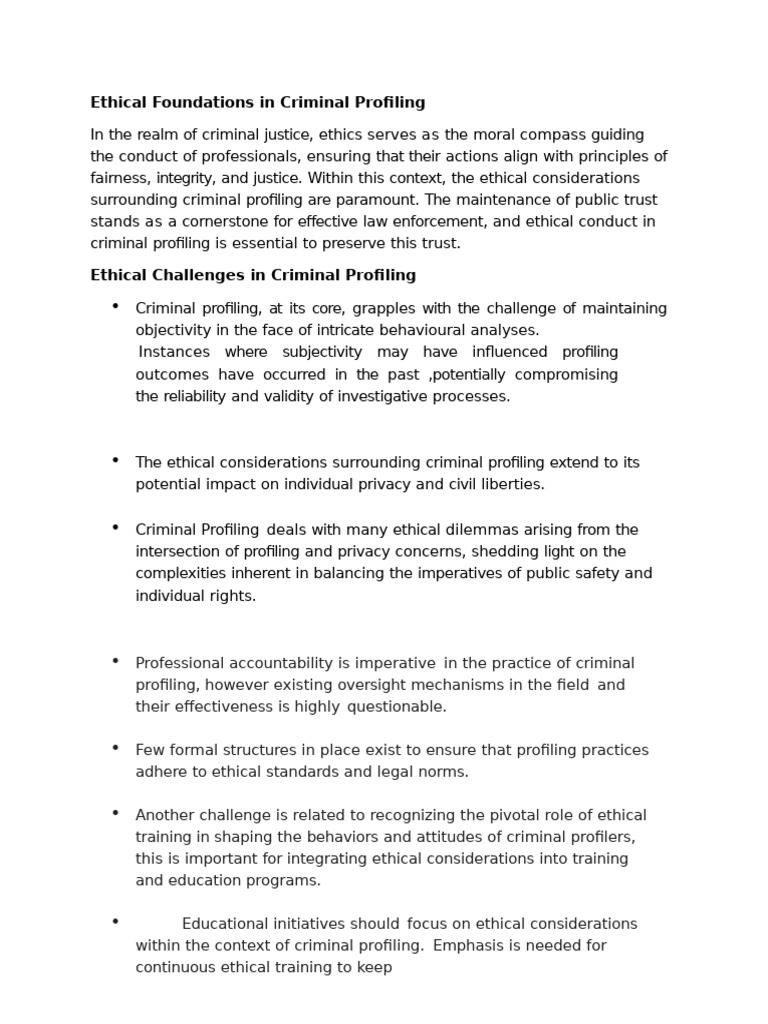 Ethics in Criminal Profiling | PDF | Offender Profiling | Crimes