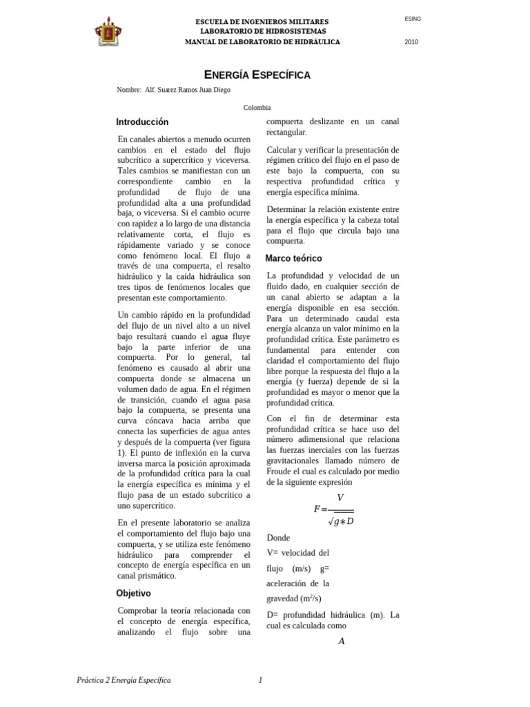2-Energia Especifica | PDF | Canal | Flujo