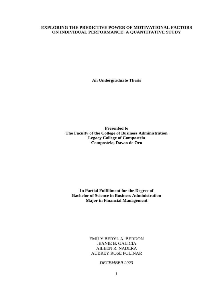 Quantitative-Sample-Thesis-INTRODUCTORY-PARTS | PDF | Motivation ...