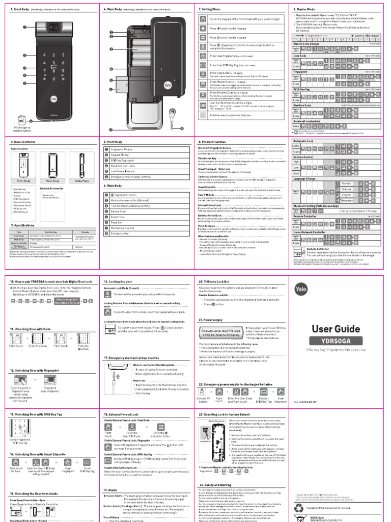 Yale YDR50GA User Manual | PDF