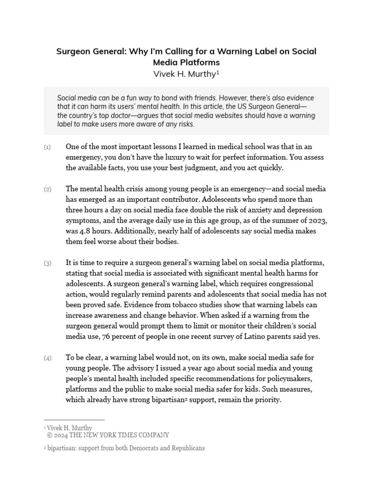 Social Media Warnings Text Set | PDF | Adolescence | Social Media