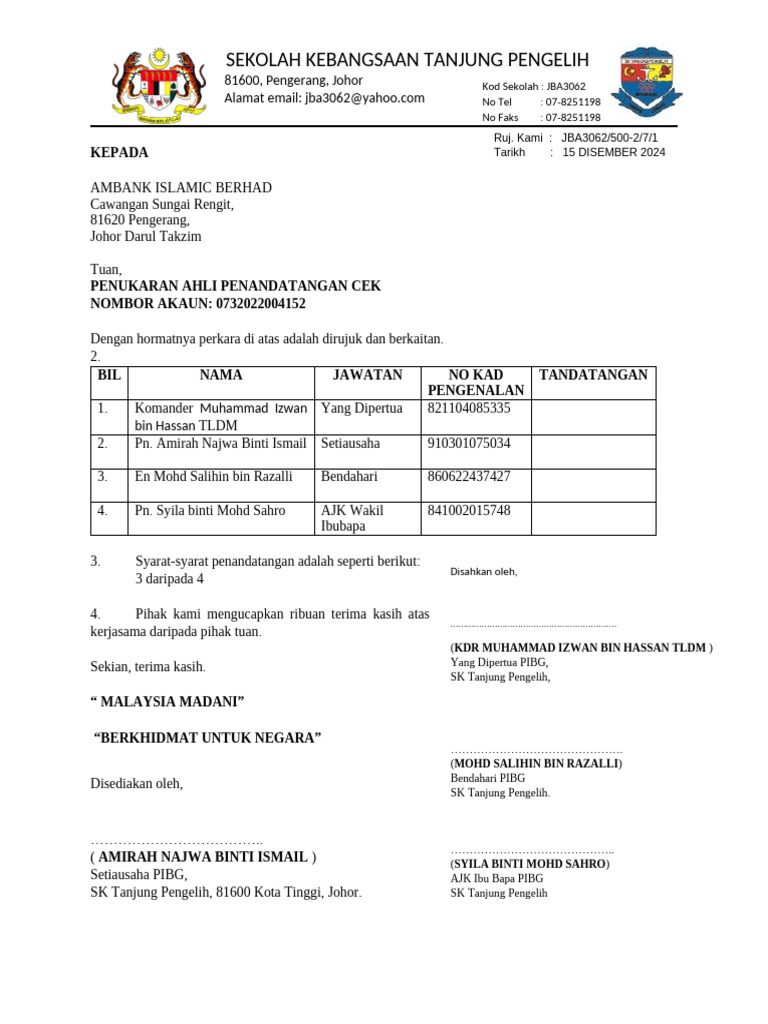 2024 Surat Tukar Ydp Surat Iringan | PDF
