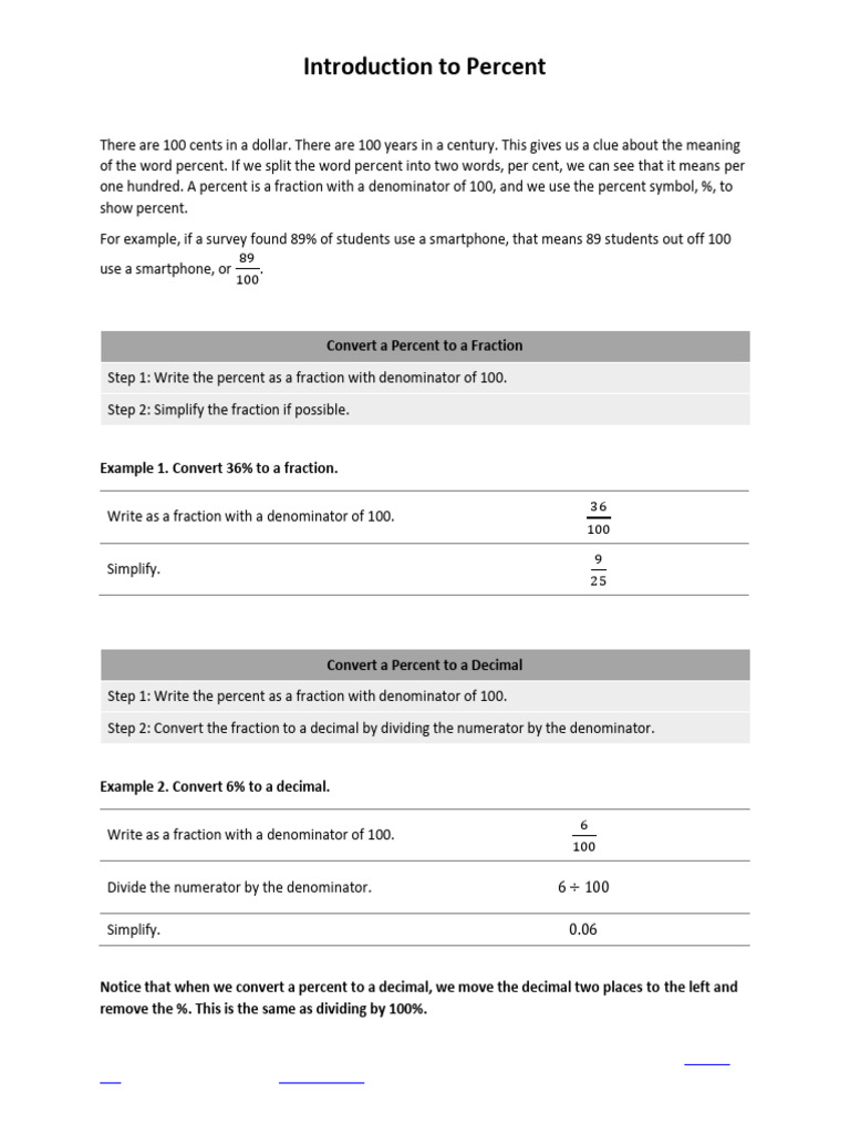 Introduction To Percent Summary 2 | PDF | Decimal | Lexicology