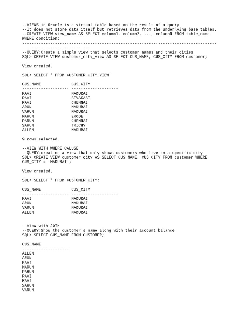 Views and Index DEMO ORACLE19C 1738294684182 | PDF | Database Index ...