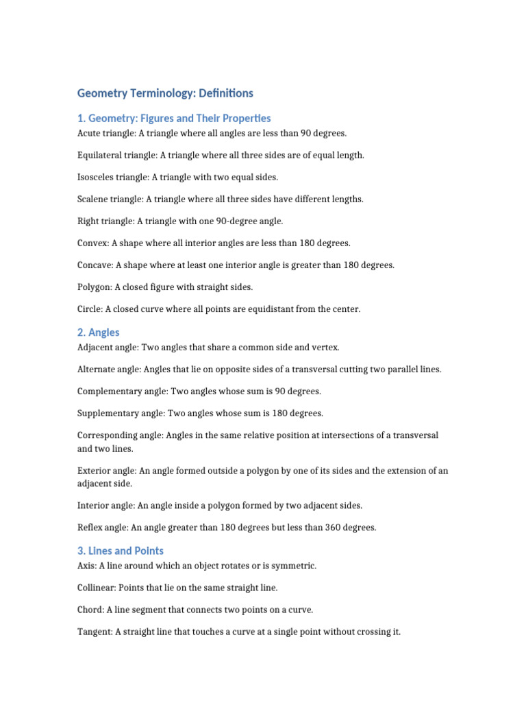 02geometry Terminology Definitions | PDF | Triangle | Trigonometric Functions