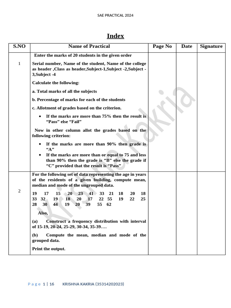 SAE Practical File VN(Updated)[1] | PDF | Mode (Statistics) | Variance