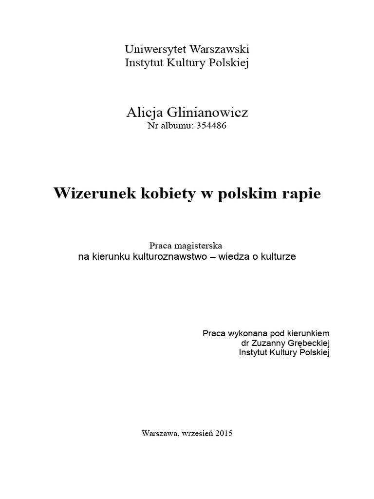 A. Glinianowicz, Wizerunek Kobiety W Polskim Rapie | PDF