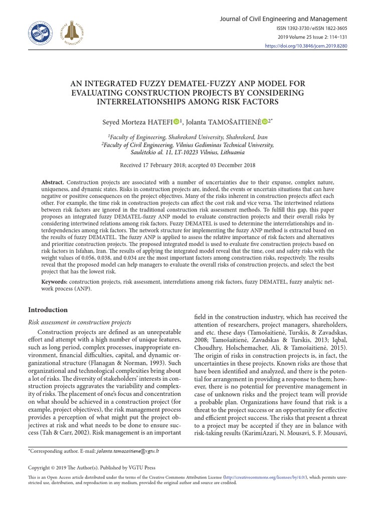 An Integrated Fuzzy DEMATEL-fuzzy ANP Model For Evaluating Construction ...