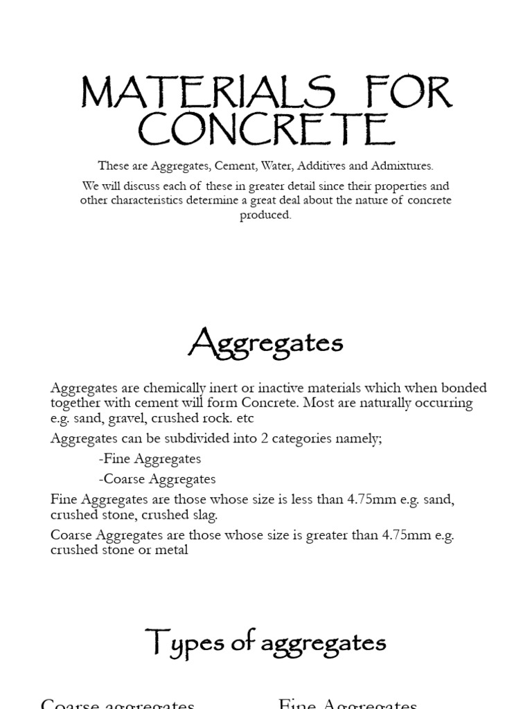 Materials for Concrete | PDF | Cement | Concrete