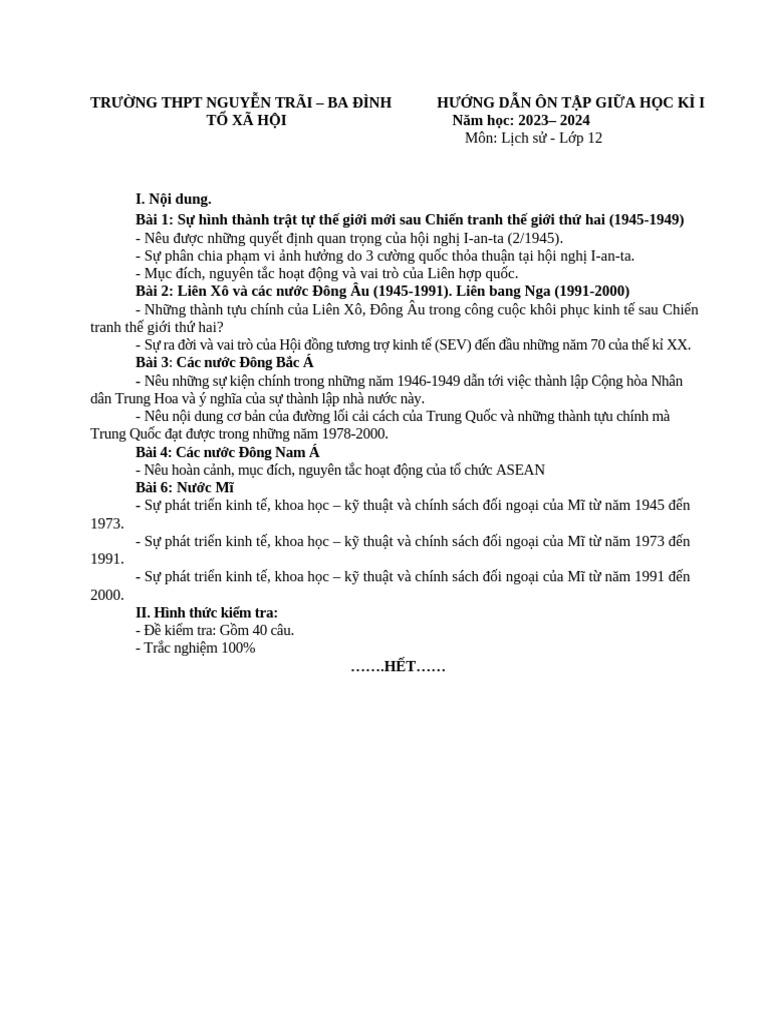 HƯỚNG DẪN ÔN TẬP - K12 GHKI 2023-2024 | PDF