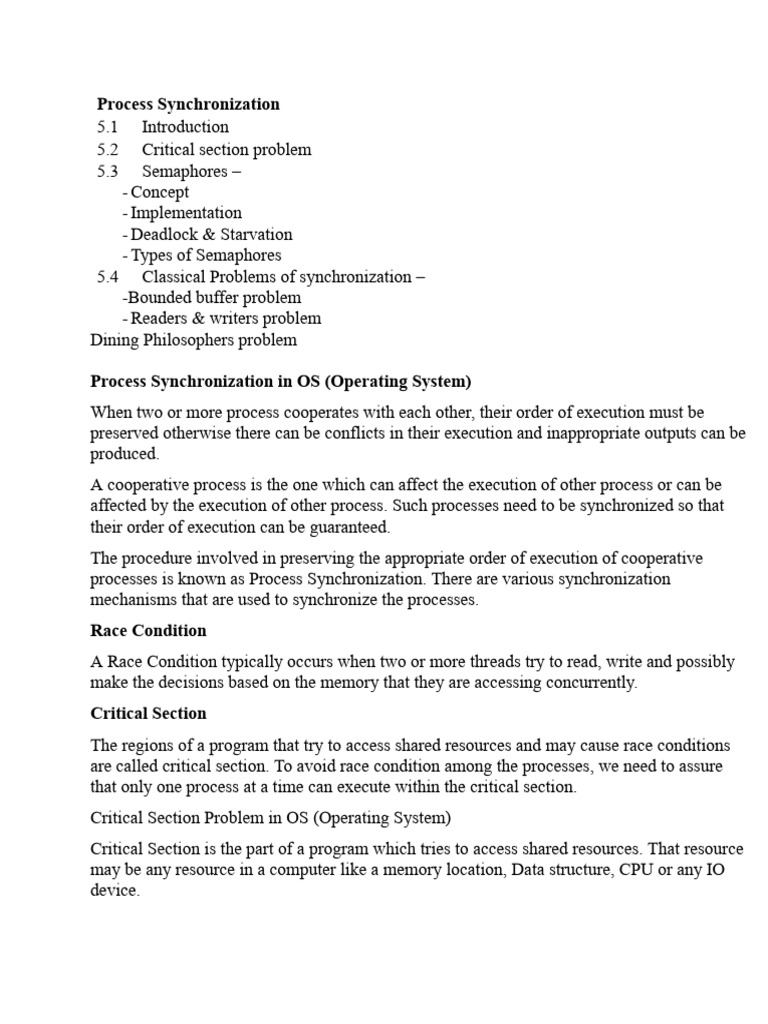 5.process Synchronization | PDF | Process (Computing) | Operating System
