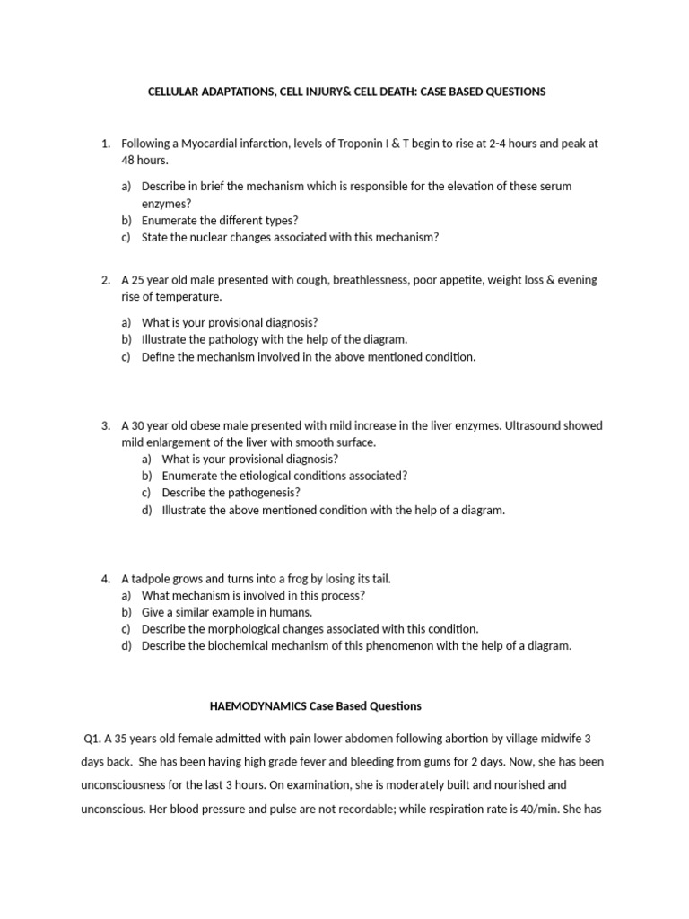Case-Based Questions on Cellular Injury and Disease | PDF | Thrombosis ...