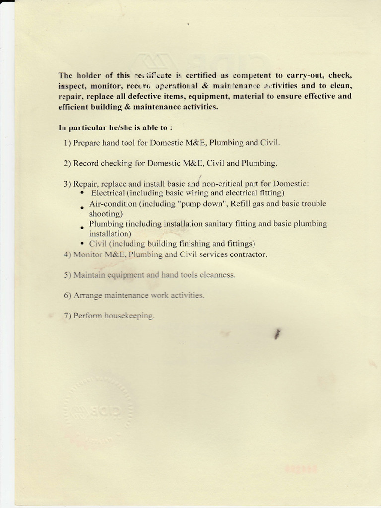 Certified Maintenance Technician Skills | PDF