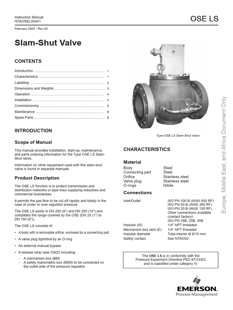 Instruction Manual Ose Ls Slam Shut Valve Europe Middle East Africa ...