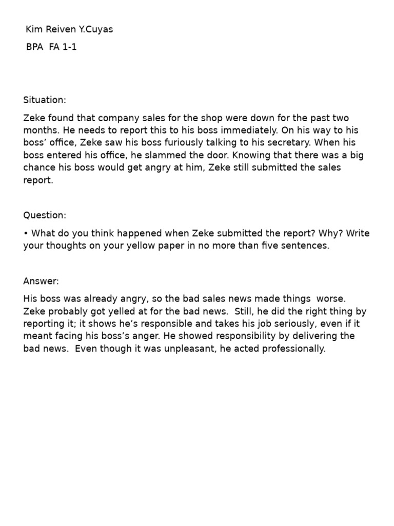 Zeke's Sales Report Dilemma | PDF