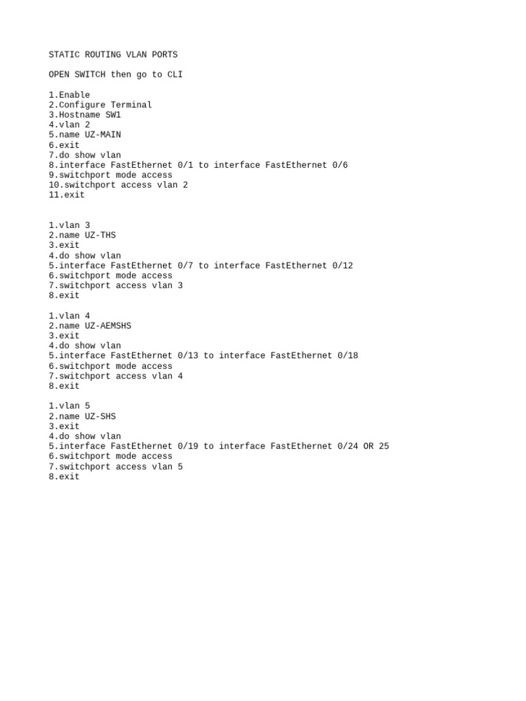 Static Routing Assigning Vlan Ports | PDF