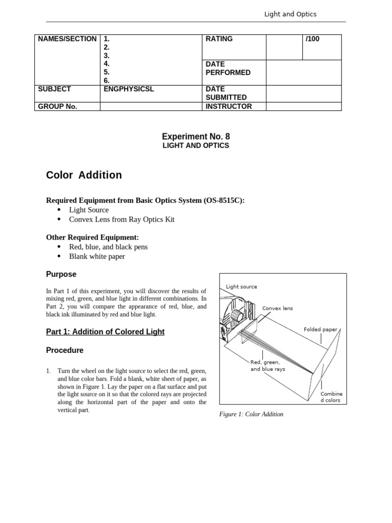 Color Addition in Light and Ink Experiment | PDF | Color | Optics