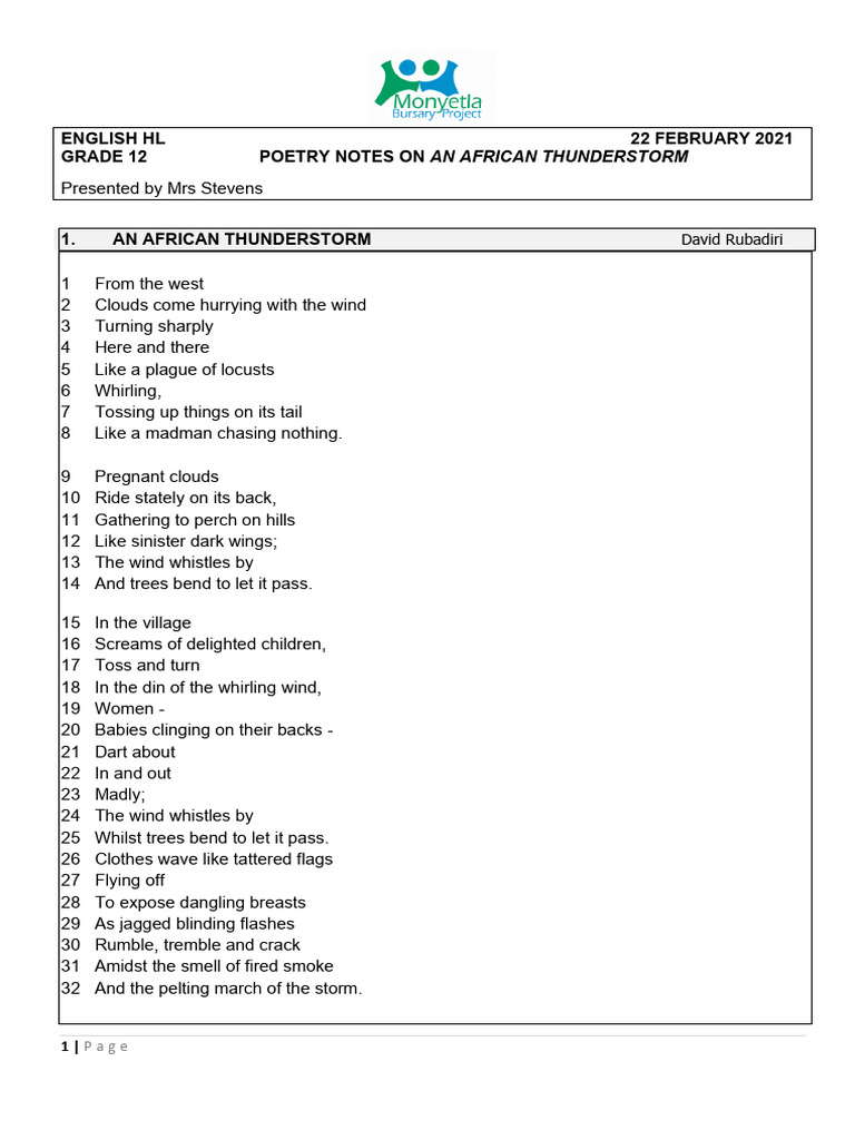 An African Thunderstorm Notes 22 Feb 2021 | PDF | Poetry