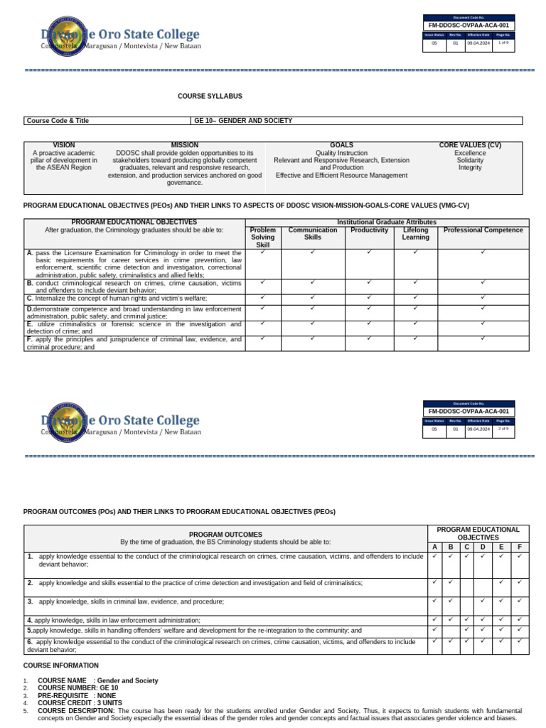 GED-10-SYLLABUS-FINAL | PDF | Crimes | Crime & Violence