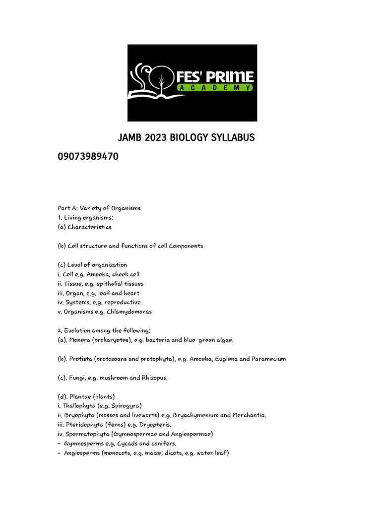 Biology 2023 Jamb Syllabus | PDF | Soil | Genetic Variation