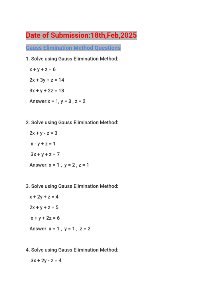 System of Linear Equation Questions.docx | PDF | Algebra | Theoretical ...