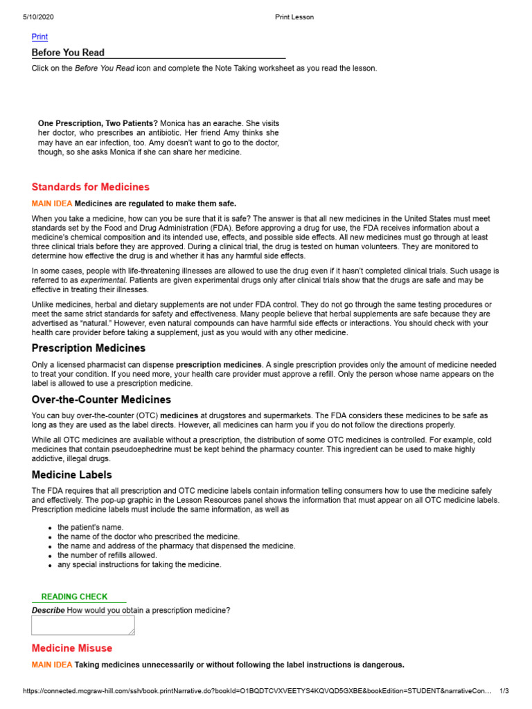 Using Medicines Safely (Lesson 2) | PDF | Over The Counter Drug ...