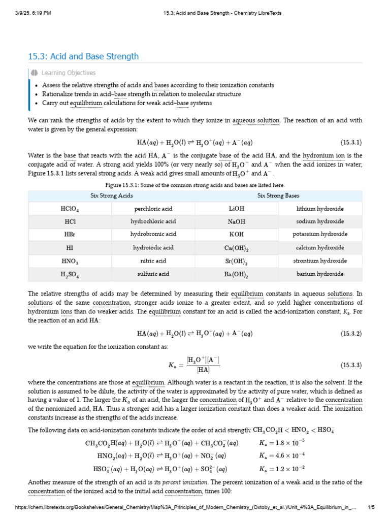 Acid and Base Strength Explained | PDF | Acid | Acid Dissociation Constant