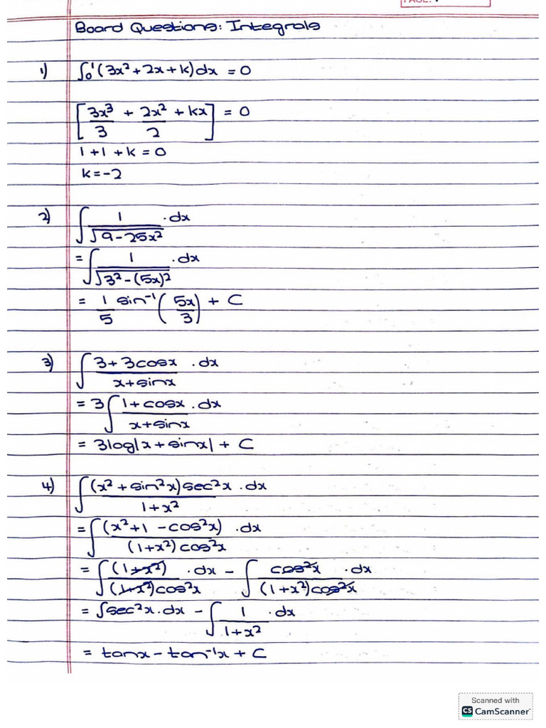 Integrals 100 BQ Ans | PDF