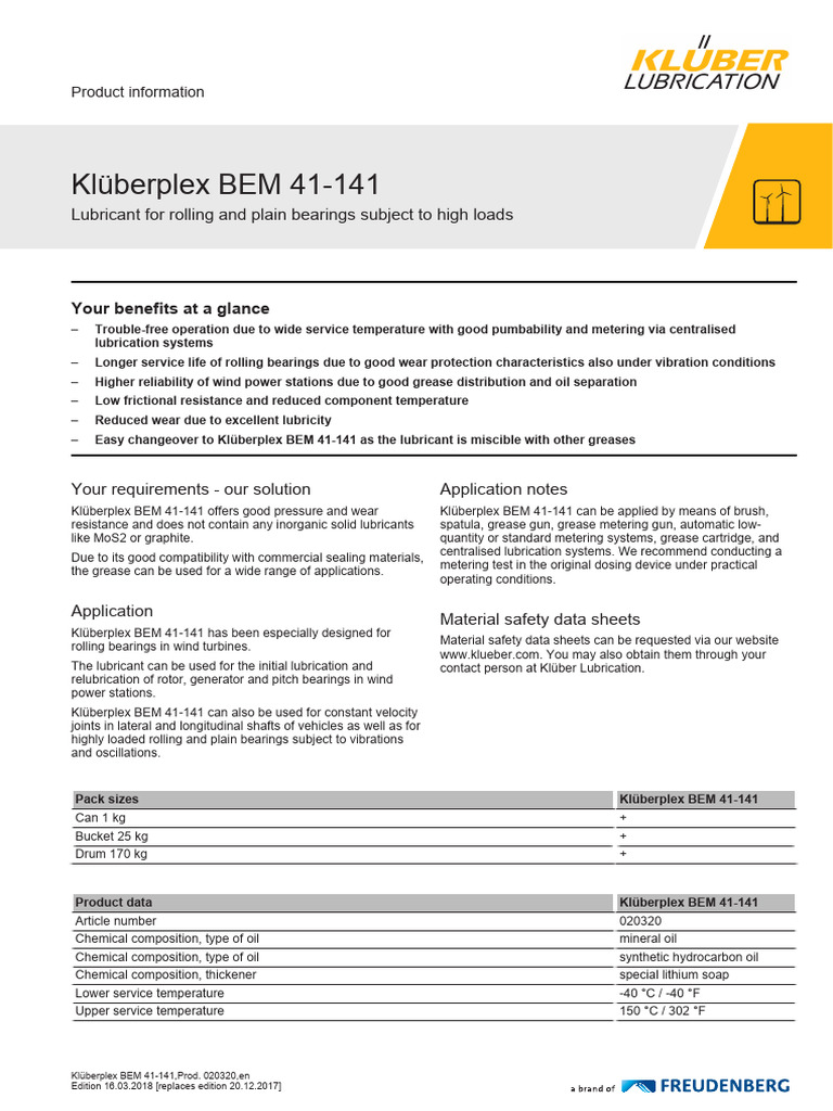 Klüberplex BEM 41-141 EN en | PDF | Bearing (Mechanical) | Lubricant